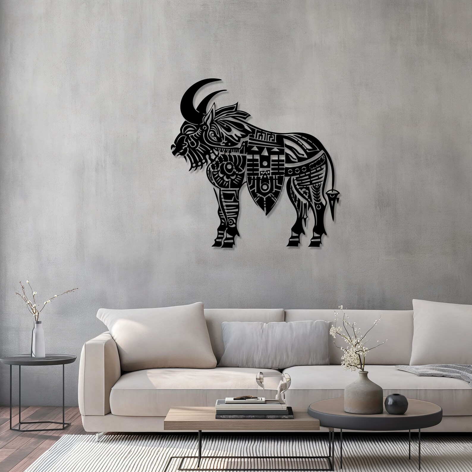 Metal Wall Art, Aztec Bull Laser Cut, Bull Body Art, Spiritual Bull Art ...