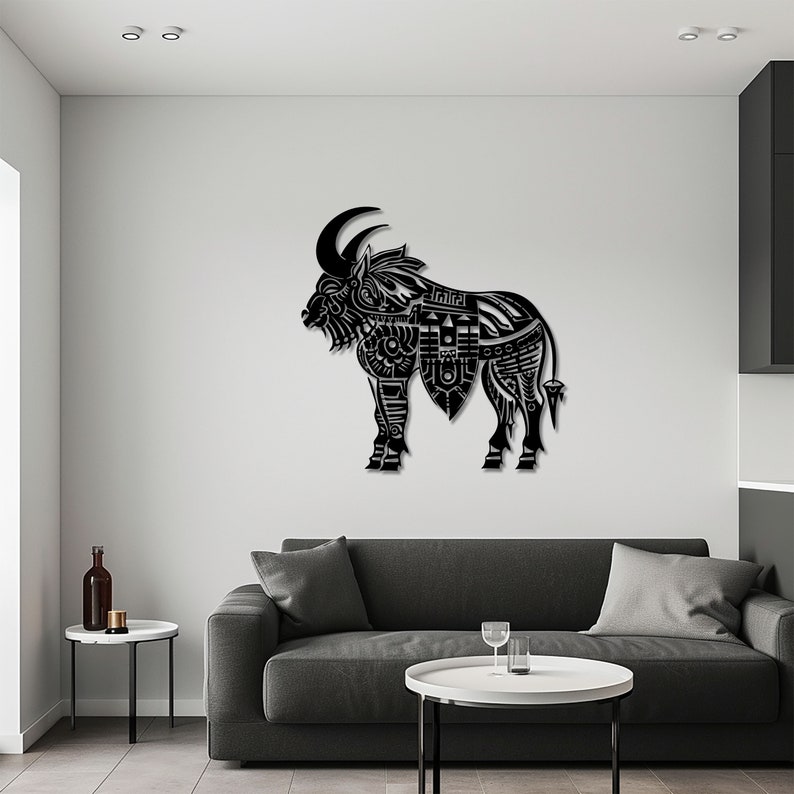 Metal Wall Art, Aztec Bull Laser Cut, Bull Body Art, Spiritual Bull Art ...
