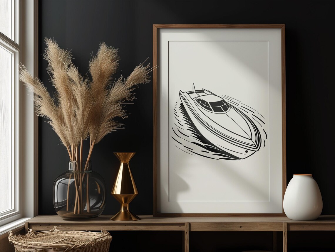 Speed Boat Vector Illustration: Laser Engraving SVG, PNG, PDF (digital ...