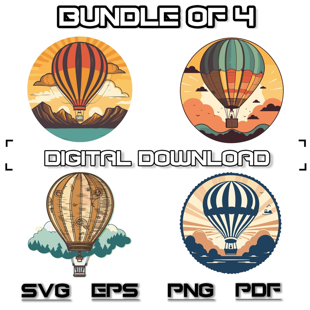Colourful Air Balloon SVG Bundle, Hot Air Balloon Clipart, Hand Drawn ...