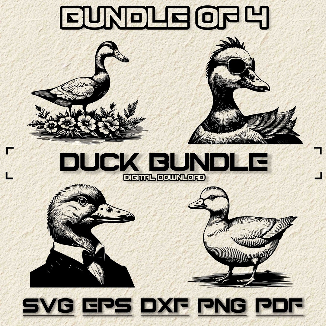 DUCK Svg Bundle, PNG, Floral Duck Clipart, Hand Drawn Duck Head Vector ...