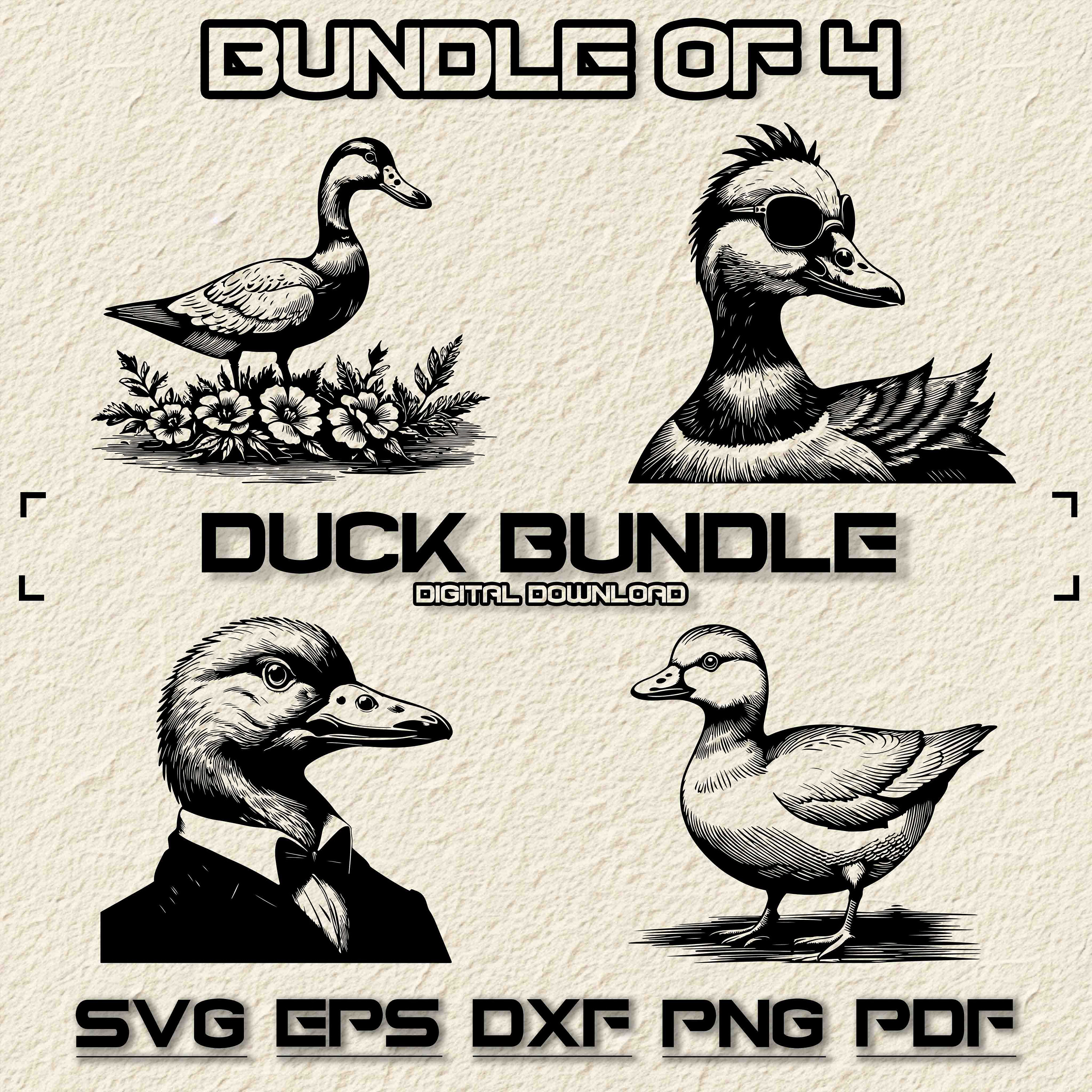DUCK Svg Bundle, PNG, Floral Duck Clipart, Hand Drawn Duck Head Vector ...
