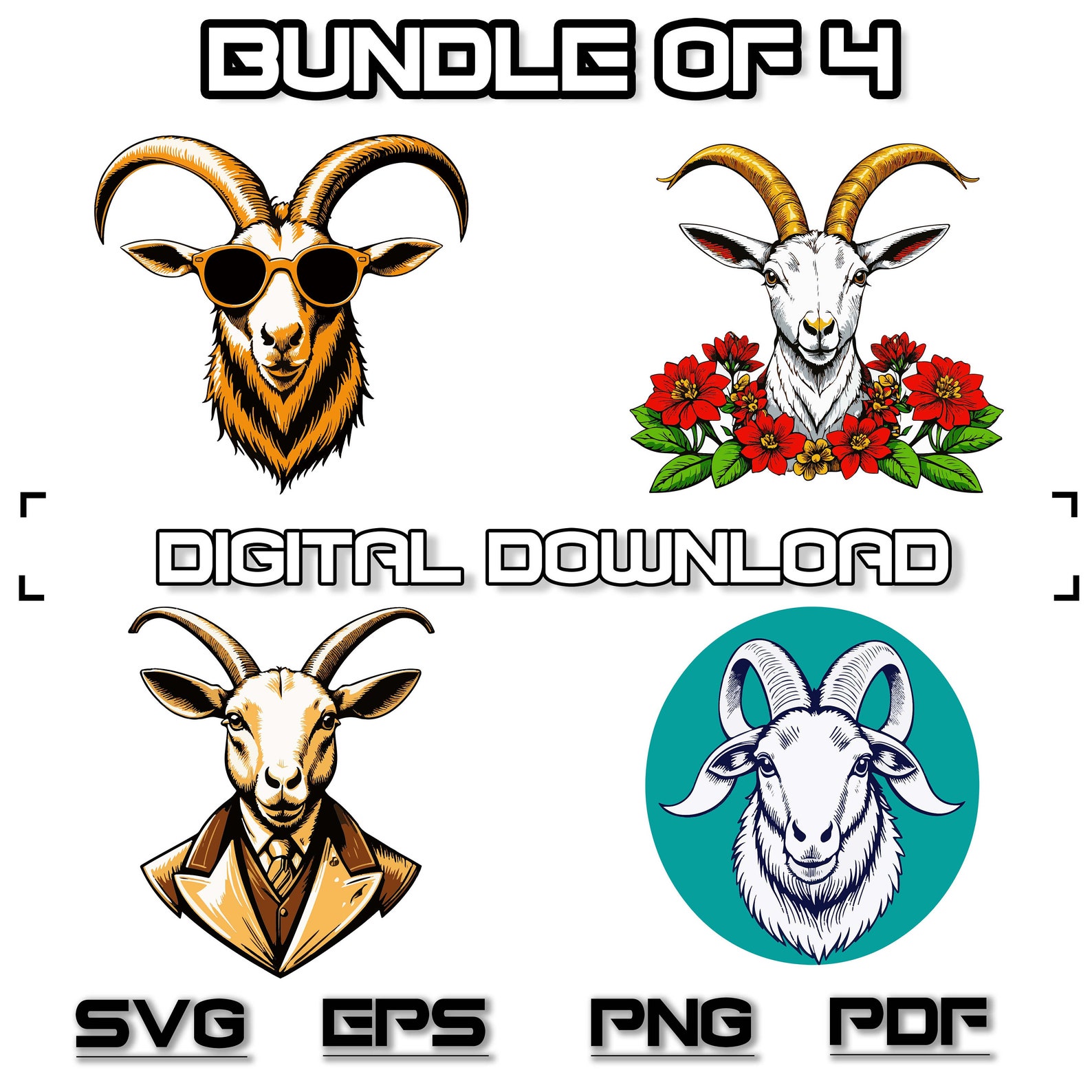 Goat SVG Bundle, PNG, Goat Clipart, Hand Drawn Goats Vector ...
