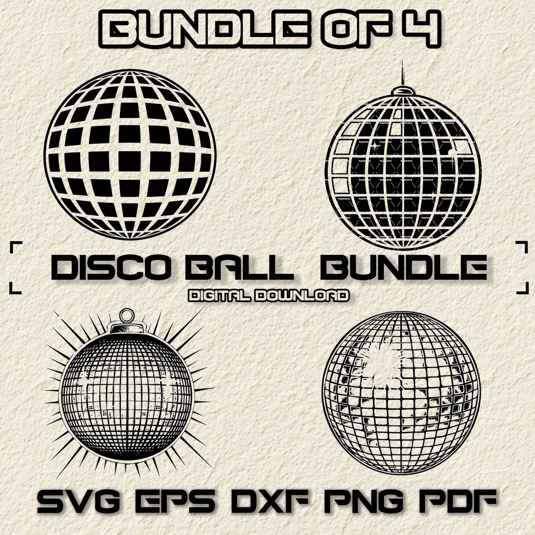 Disco Ball SVG Bundle: Hand Drawn Clipart, Laser Cut Files (digital ...