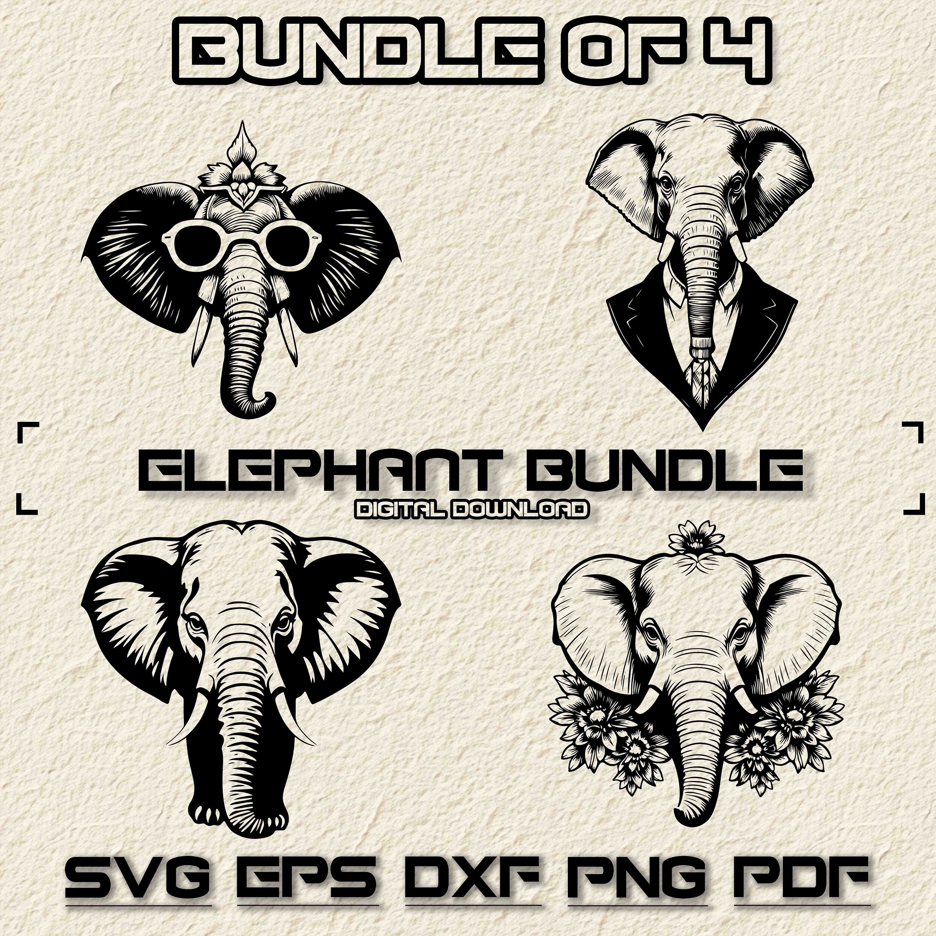 Elephant SVG Bundle PNG, Elephant Clipart, Hand Drawn Elephant Vector ...