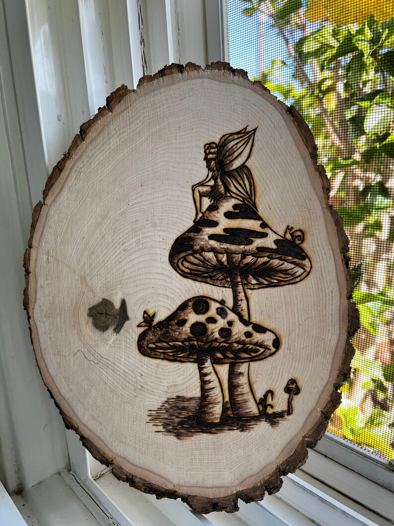 Mushrooms Fairy Pyrography Wood Burning Art Cutting Cheese - Etsy