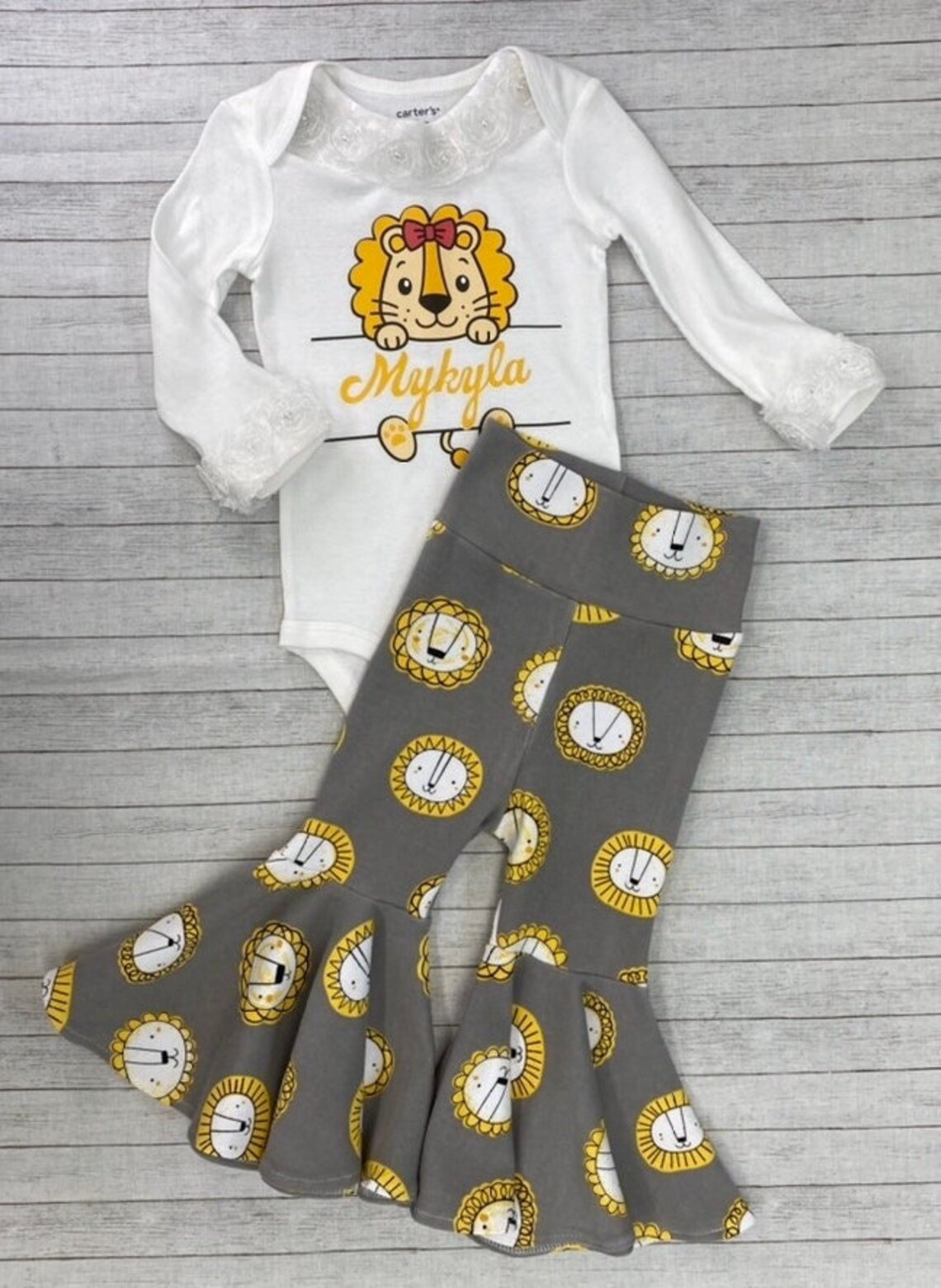 Girls Lion Bell Bottom Outfit Lion Face Retro Bellbottoms - Etsy