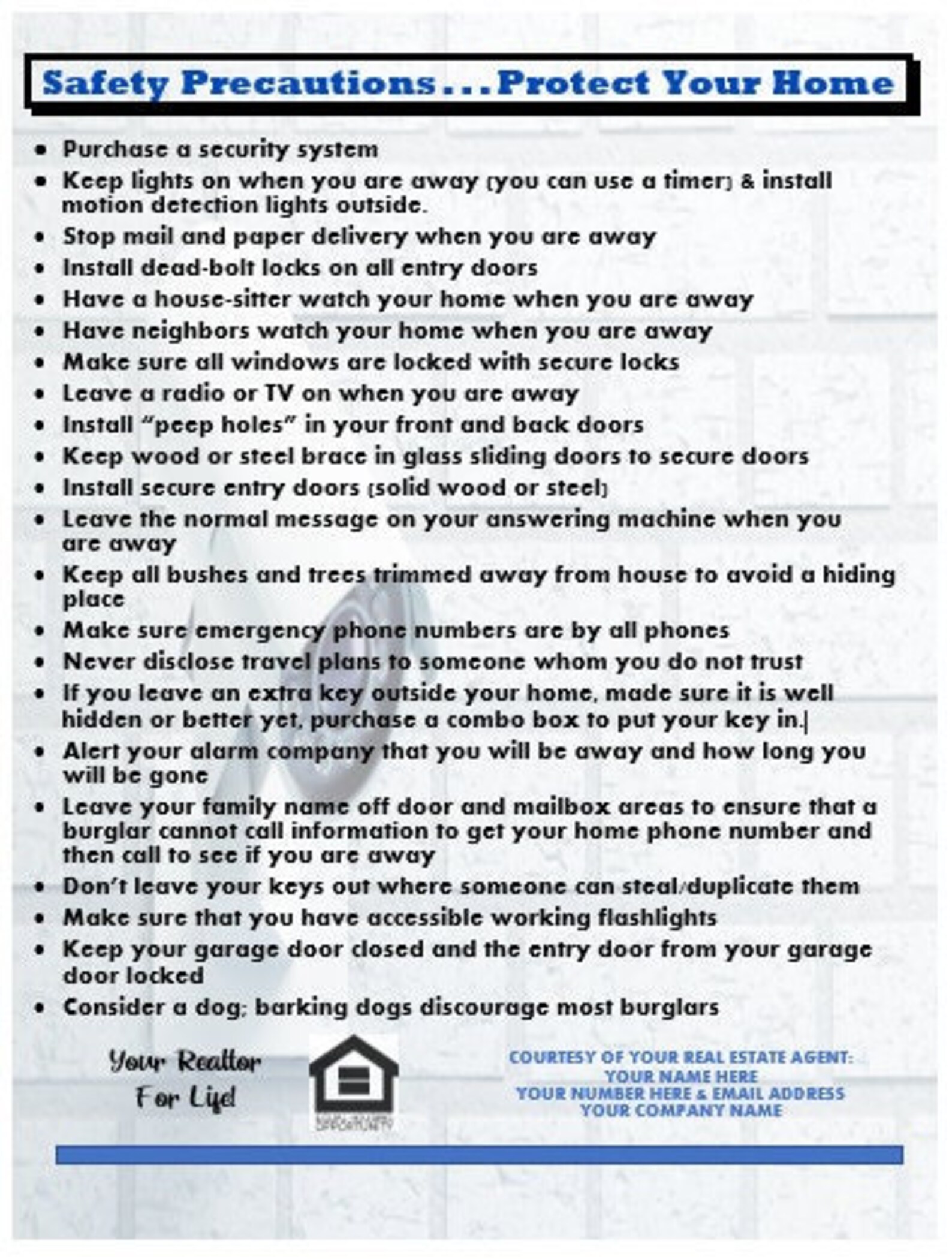 Real Estate Agent Insert for Listing Package or Buyer Package, Safety ...