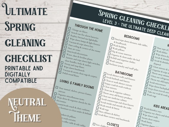 Ultimate Spring Cleaning Checklist Deep Cleaning Checklist | Etsy