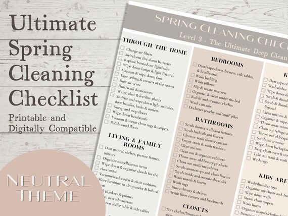 Ultimate Spring Cleaning Checklist Deep Cleaning Checklist | Etsy