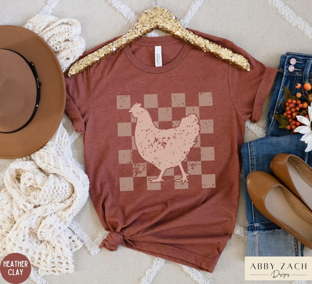 Distressed Chicken Checkerboard Shirt, Trendy Chicken Shirts, - Etsy