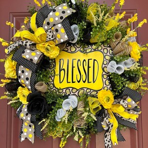 Yellow Door Wreath With Blessed Sign - Etsy