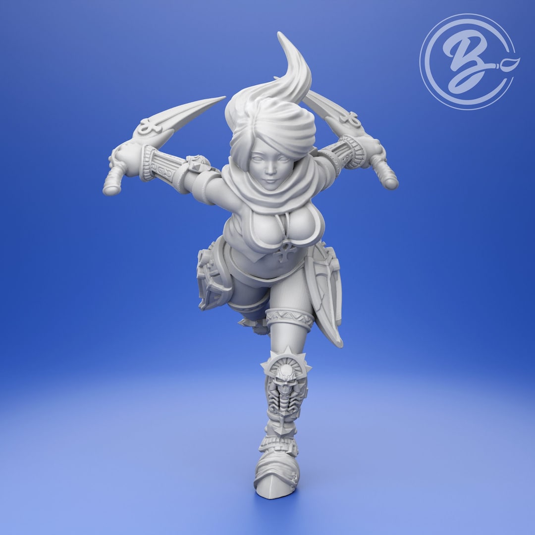 Mikasa Female Rogue Twin Daggers Fantasy 32mm Unpainted Miniature ...
