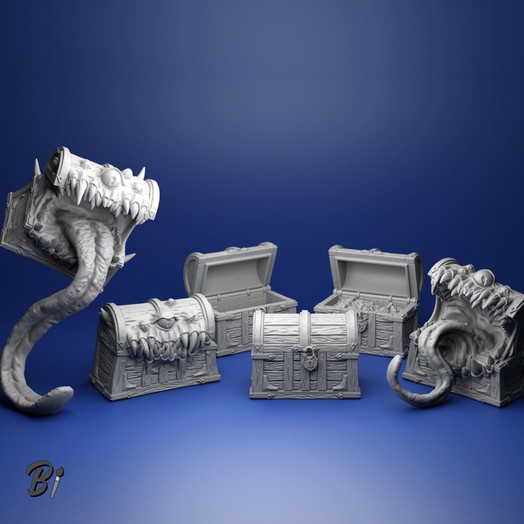 Mimic Set Treasure Chests Set of 6 Fantasy 32mm Scale Resin Miniature ...