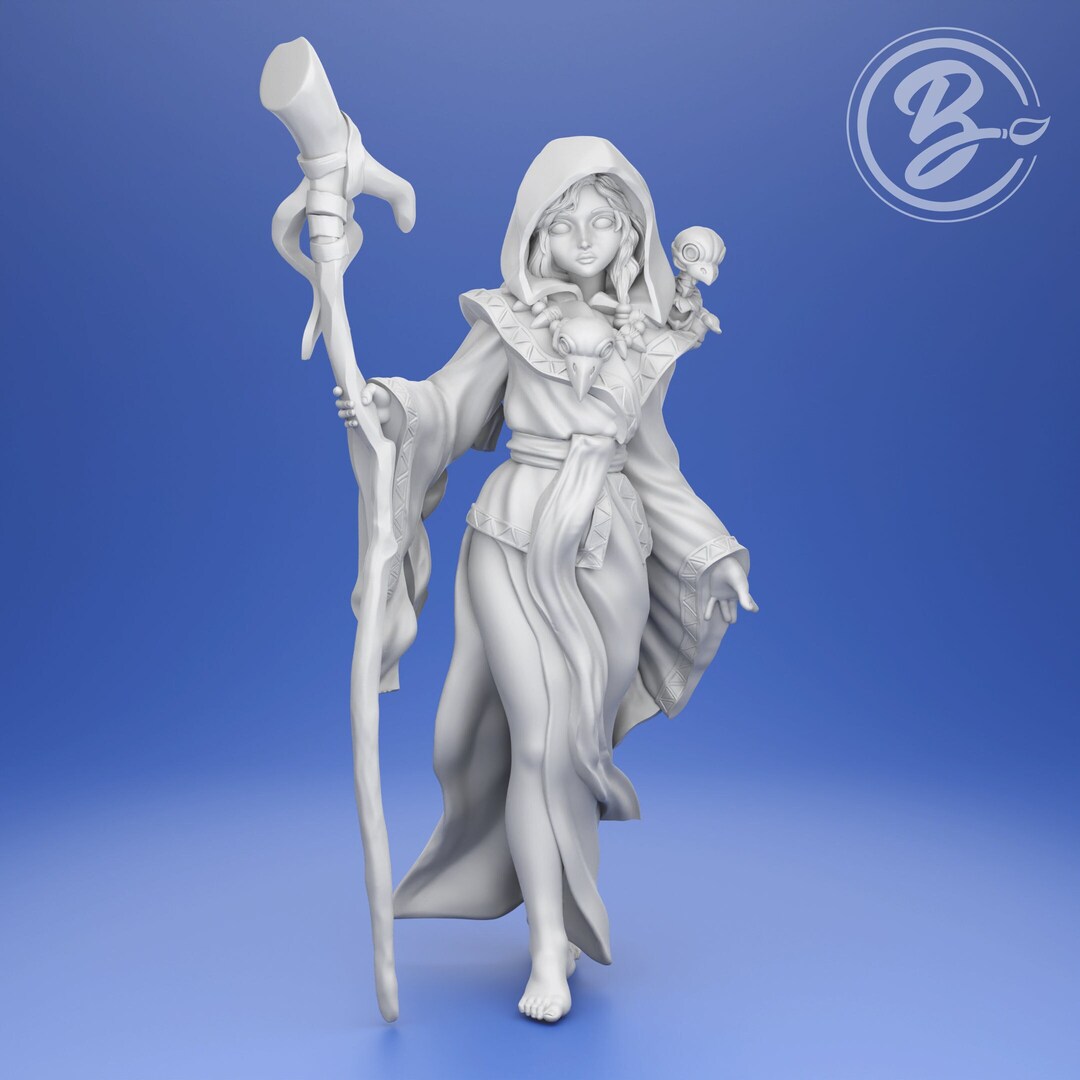 Female Necromancer With Familiar Fantasy 32mm Scale Unpainted Miniature ...