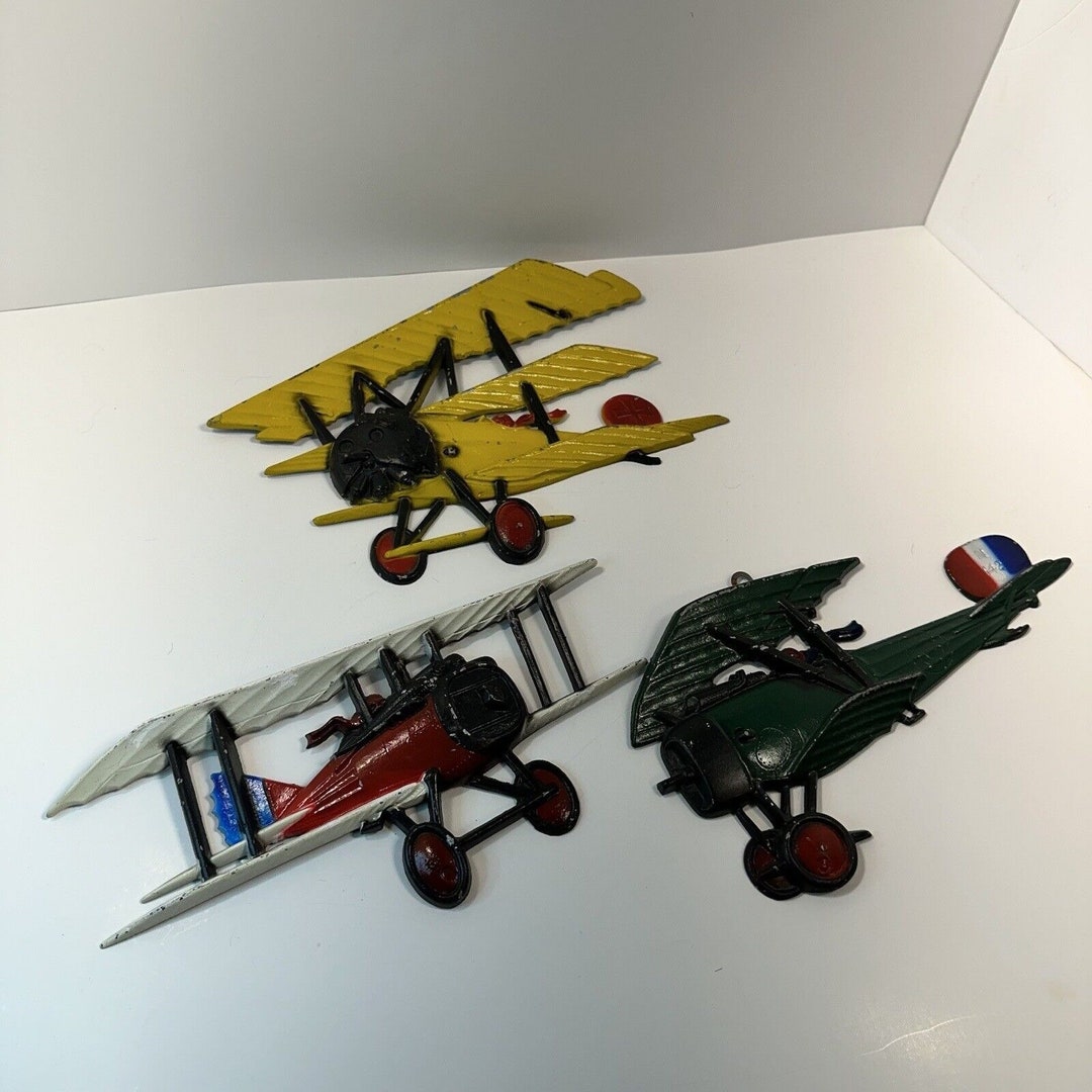 3 Vintage 1975 Homco Painted Metal Bi-plane Wall Hanging Plaques - Etsy