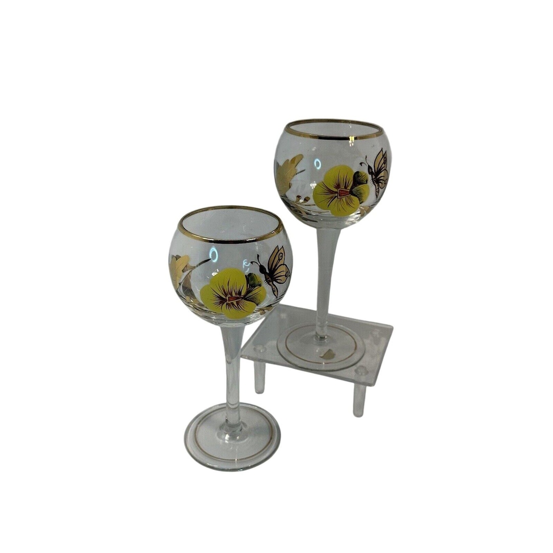 Vintage Romanian Hand-painted 6 Oz Wine Glasses Butterfly Floral Gold ...
