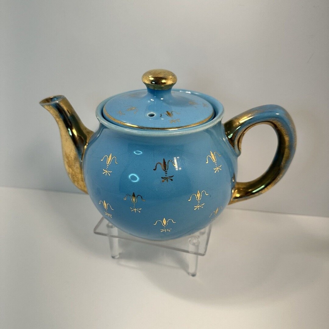 Hall Style Vintage MCM Teal Blue and Gold Teapot 32 Oz Vintage Kitchen ...