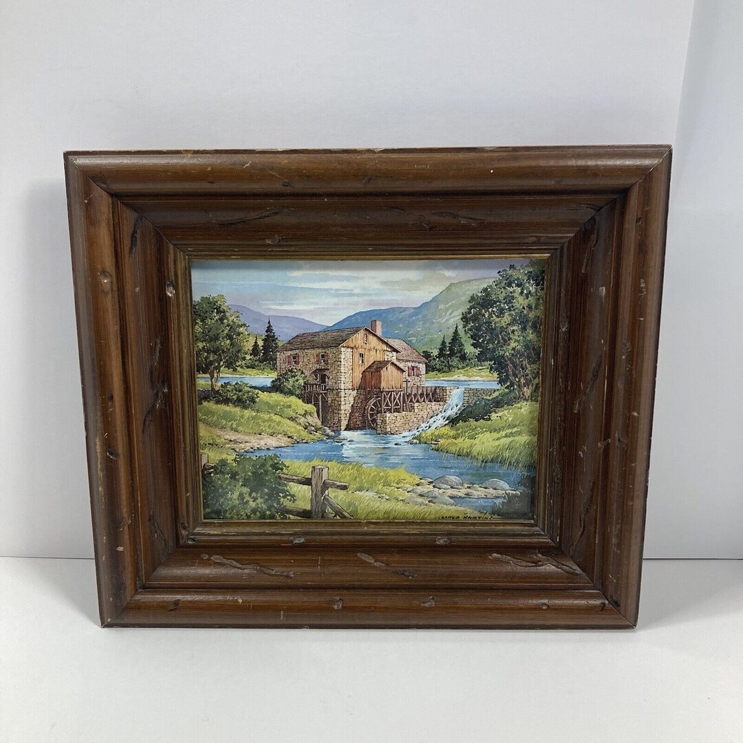 Vintage Dark Wood Inset Frame Art Print Country Landscape Scene by ...