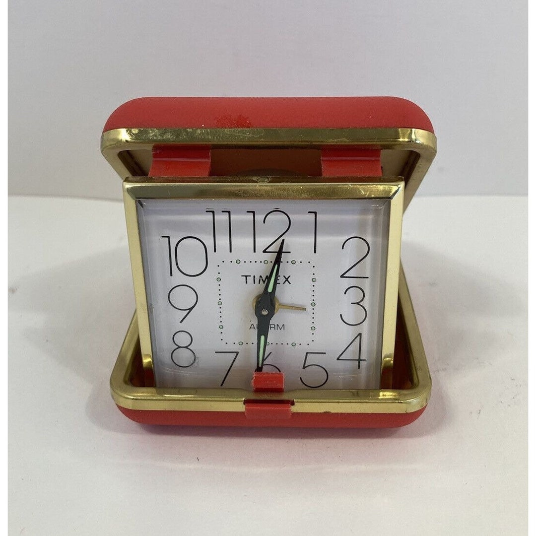 Vintage Timex Alarm Table Travel Clock Red Vinyl Case - Etsy