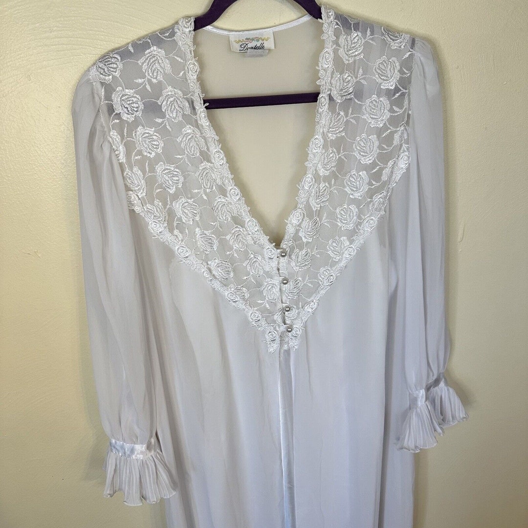 Vintage 1990s White Nightgown & Robe by Dentelli Lace Details Size ...