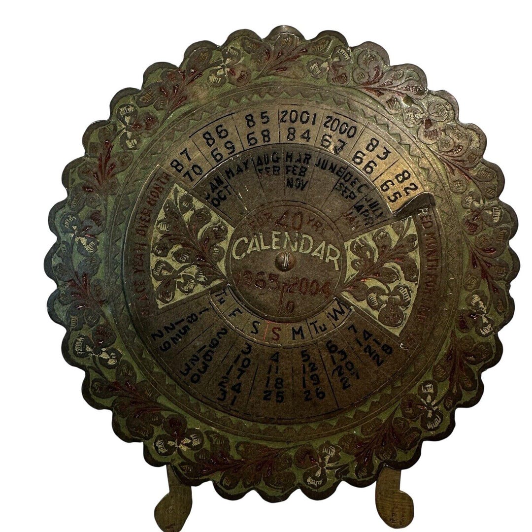 Vintage 40 Year Perpetual Rotating Calendar 1965- 2004 Brass & Embossed ...