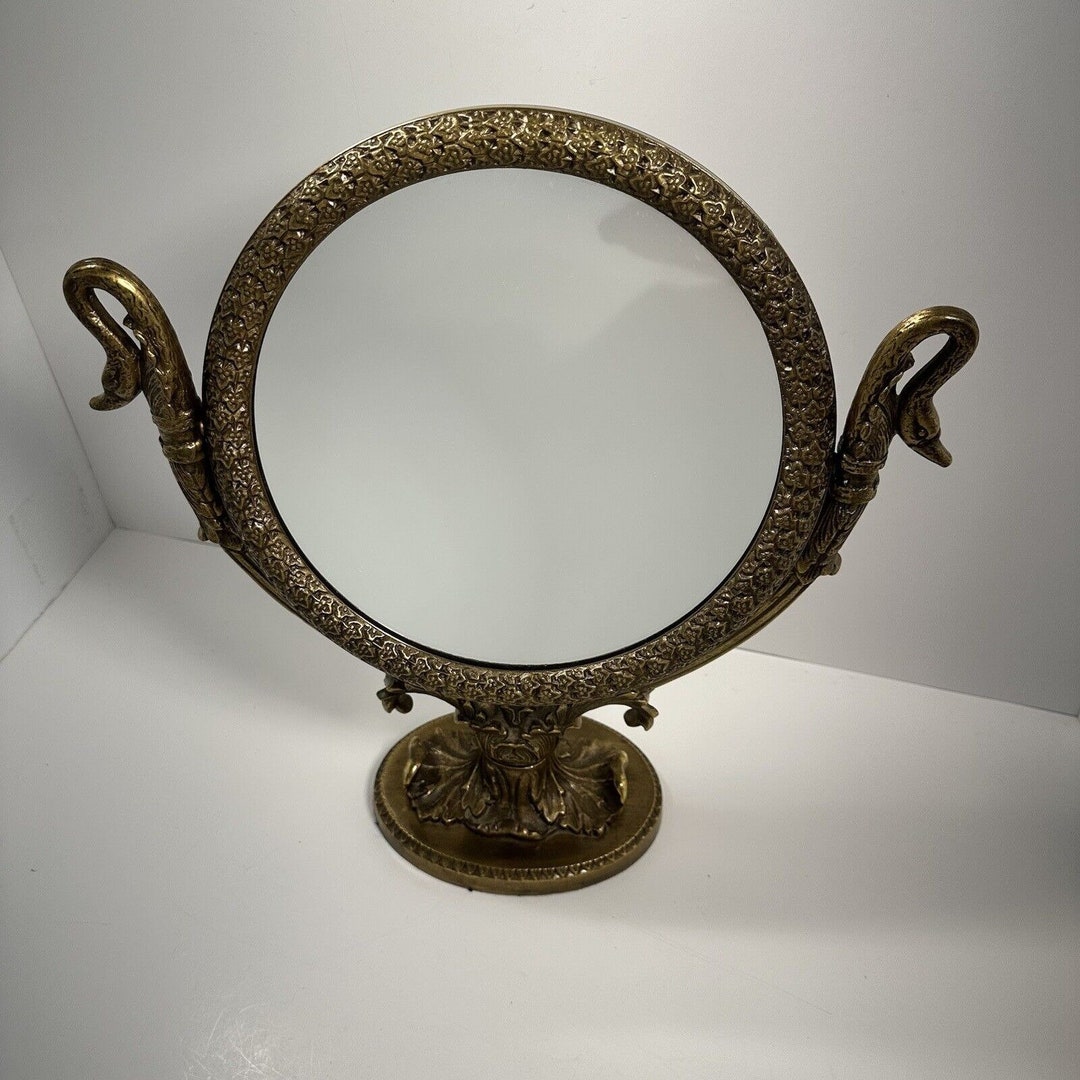 Vintage Hollywood Regency VANITY MIRROR Ornate Cast Bronze Round ...