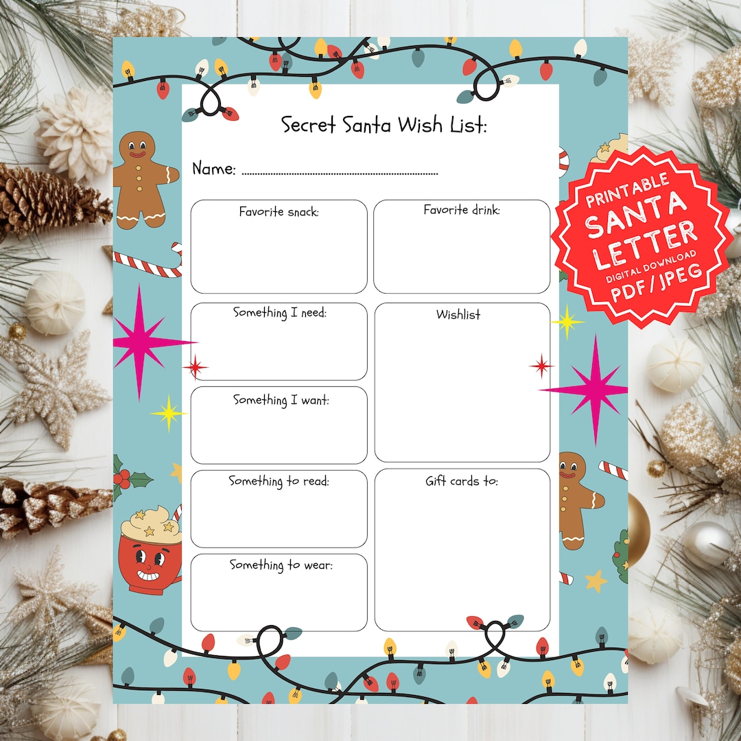 Secret Santa, Letter to Santa Printable, Christmas Wish List, Dear ...