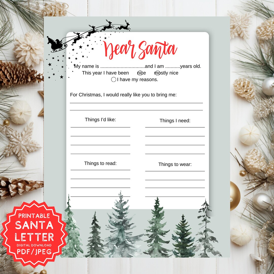 Carta a Santa Imprimible, Carta para Niños a Santa, Lista de Deseos de ...
