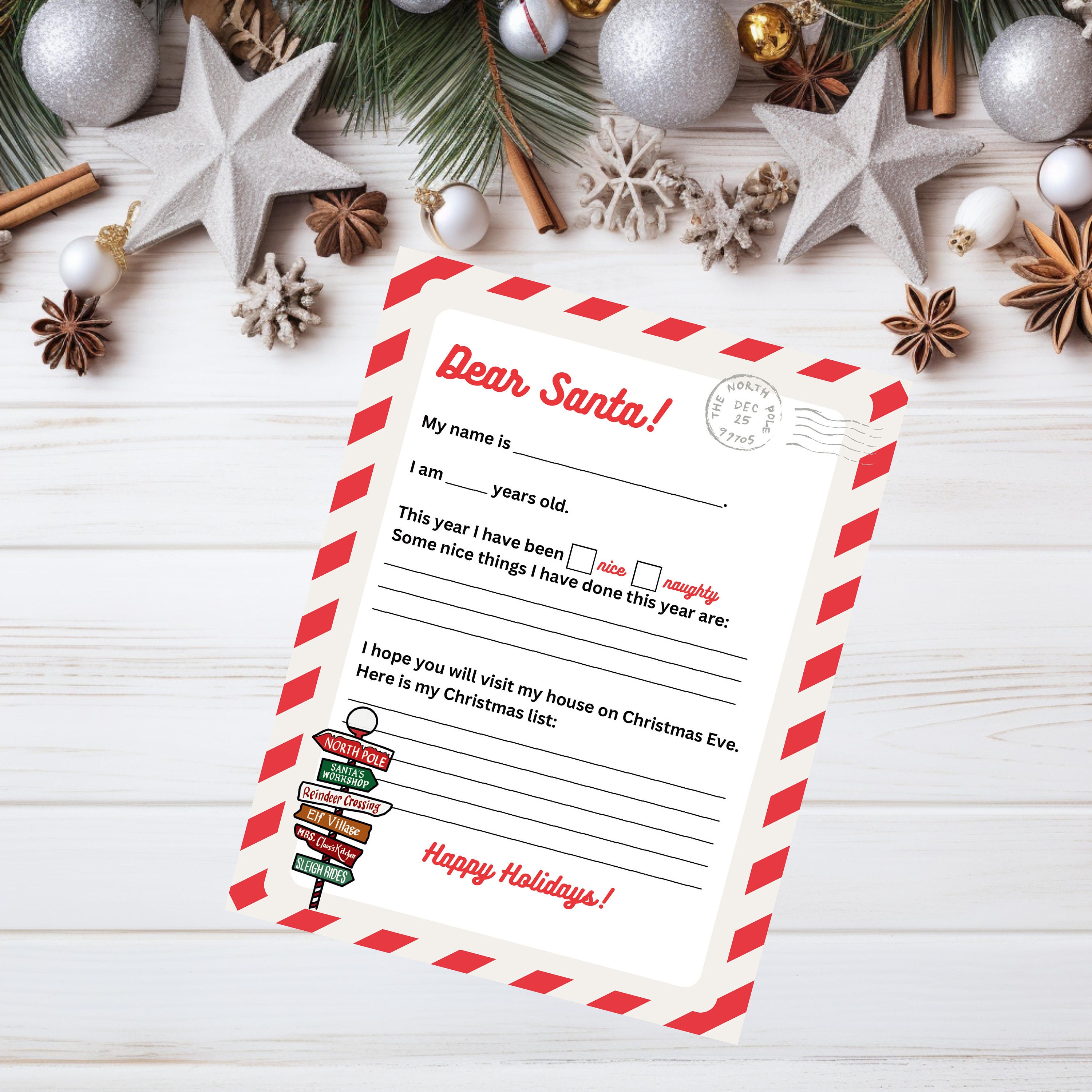 Letter to Santa Printable, Kids Letter to Santa, Kids Christmas Wish ...