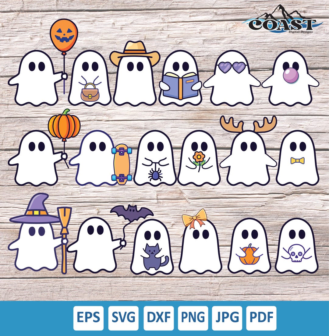 Cute Ghosts SVG PNG PDF, Spooky Ghosts Svg, Ghost Bundle Svg, Halloween ...
