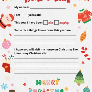 Carta a Santa Imprimible, Carta para Niños a Santa, Lista de Deseos de ...