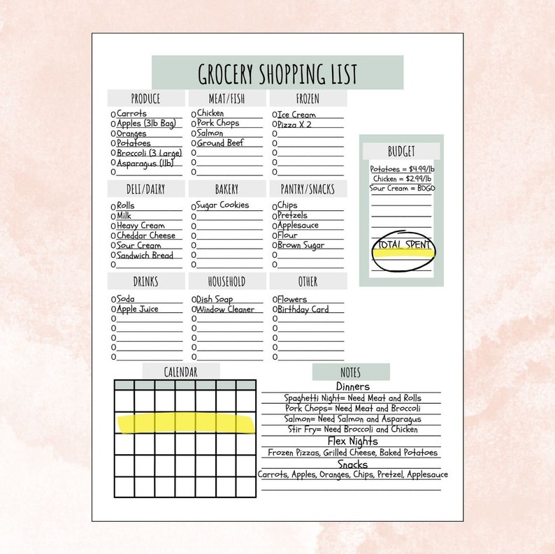 Digital, Printable, Grocery Shopping List - Etsy