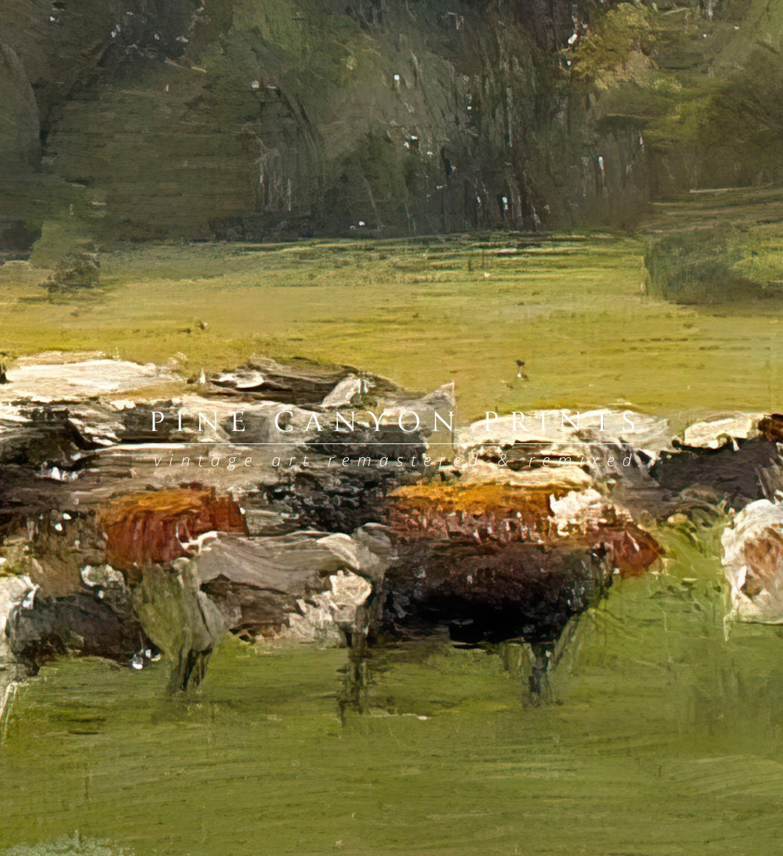 Antique Oil Painting Digital Print of Cows Grazing in a Field - Etsy