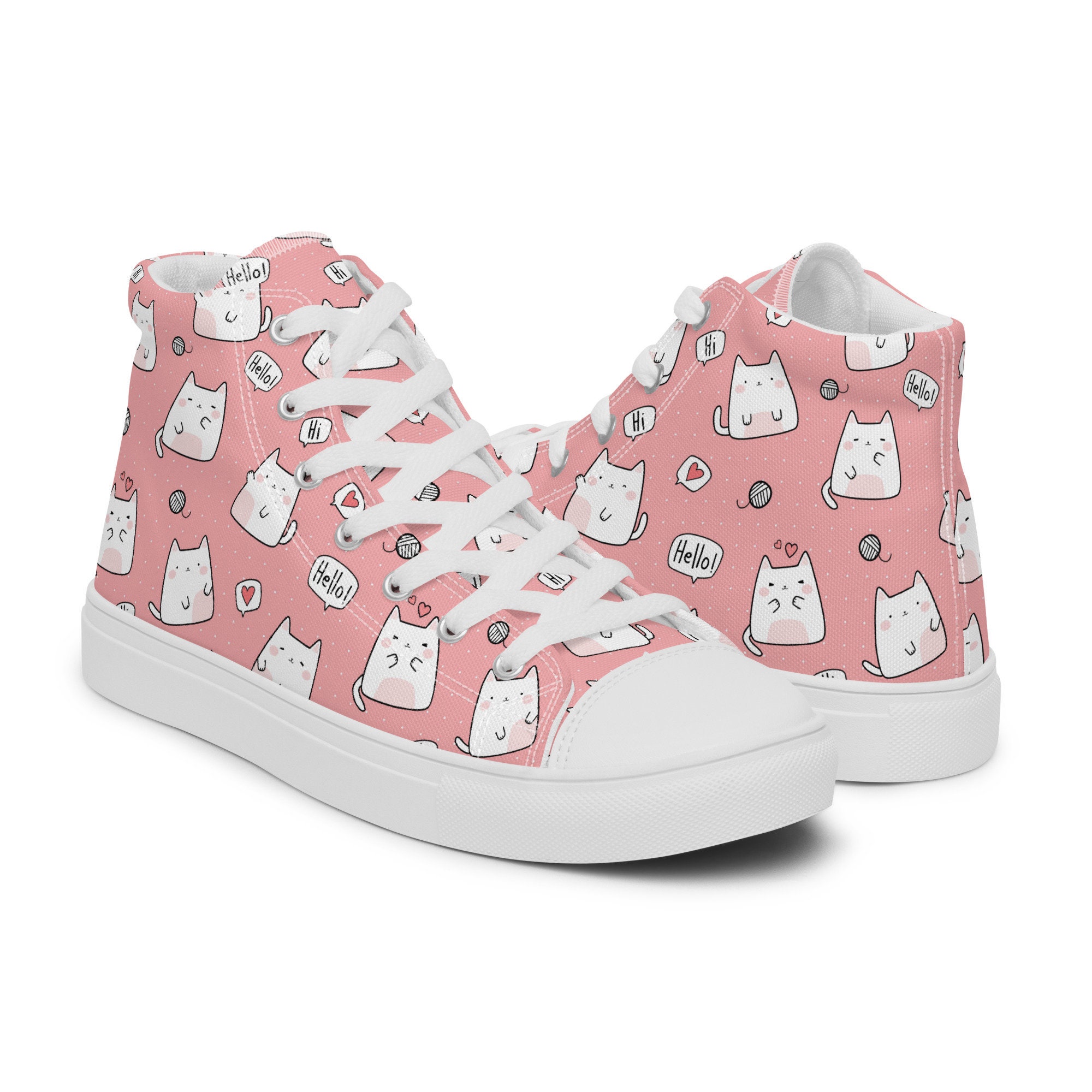 Teen Girl's Funny Cat High Top Canvas Shoes, Kawaii Cat Canvas Shoes ...