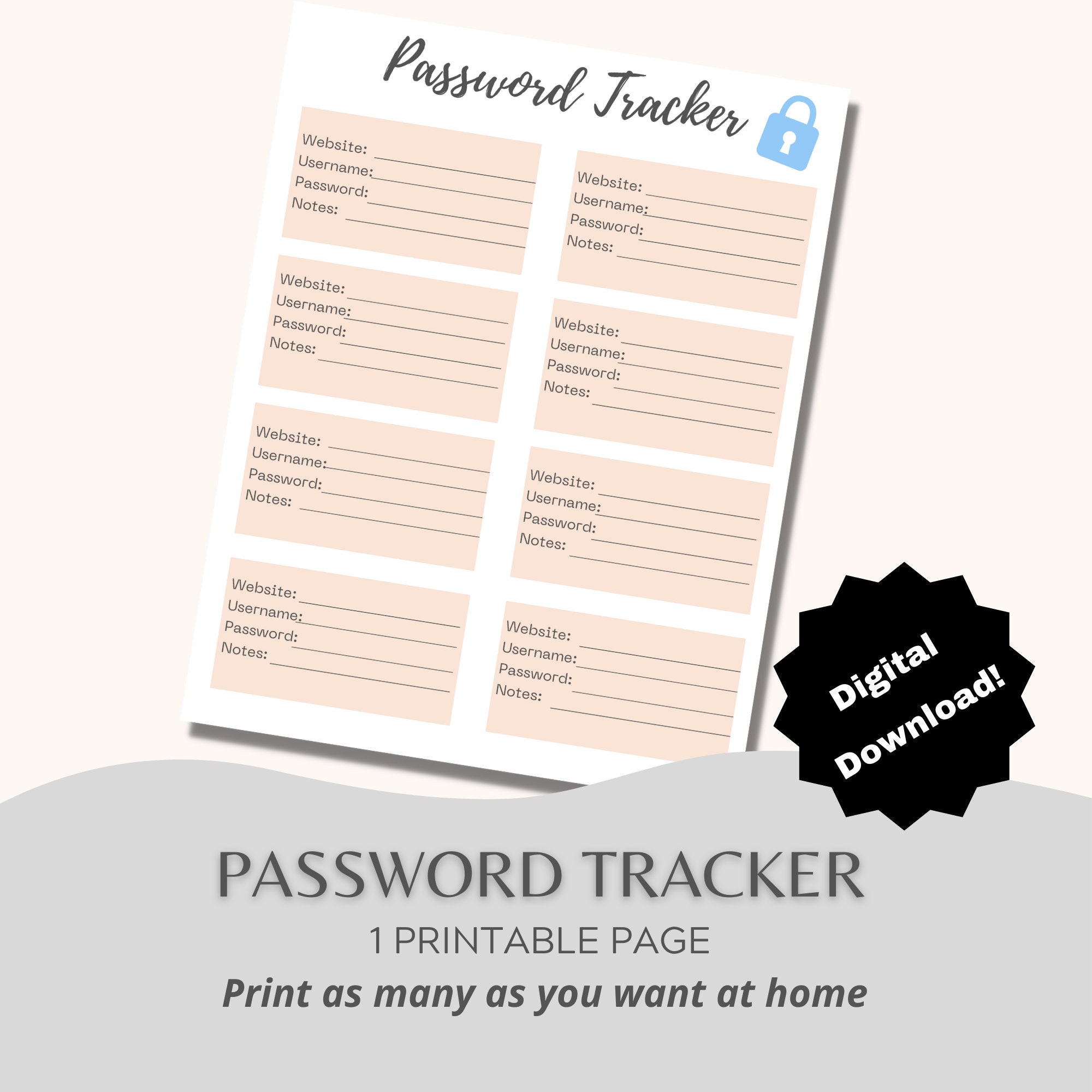 Printable Password Tracker, Digital Download, Password Organizer ...