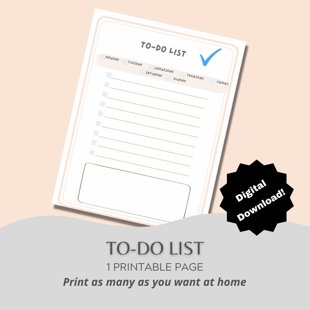 Printable To-do List, Digital Checklist, Digital Organizing List - Etsy