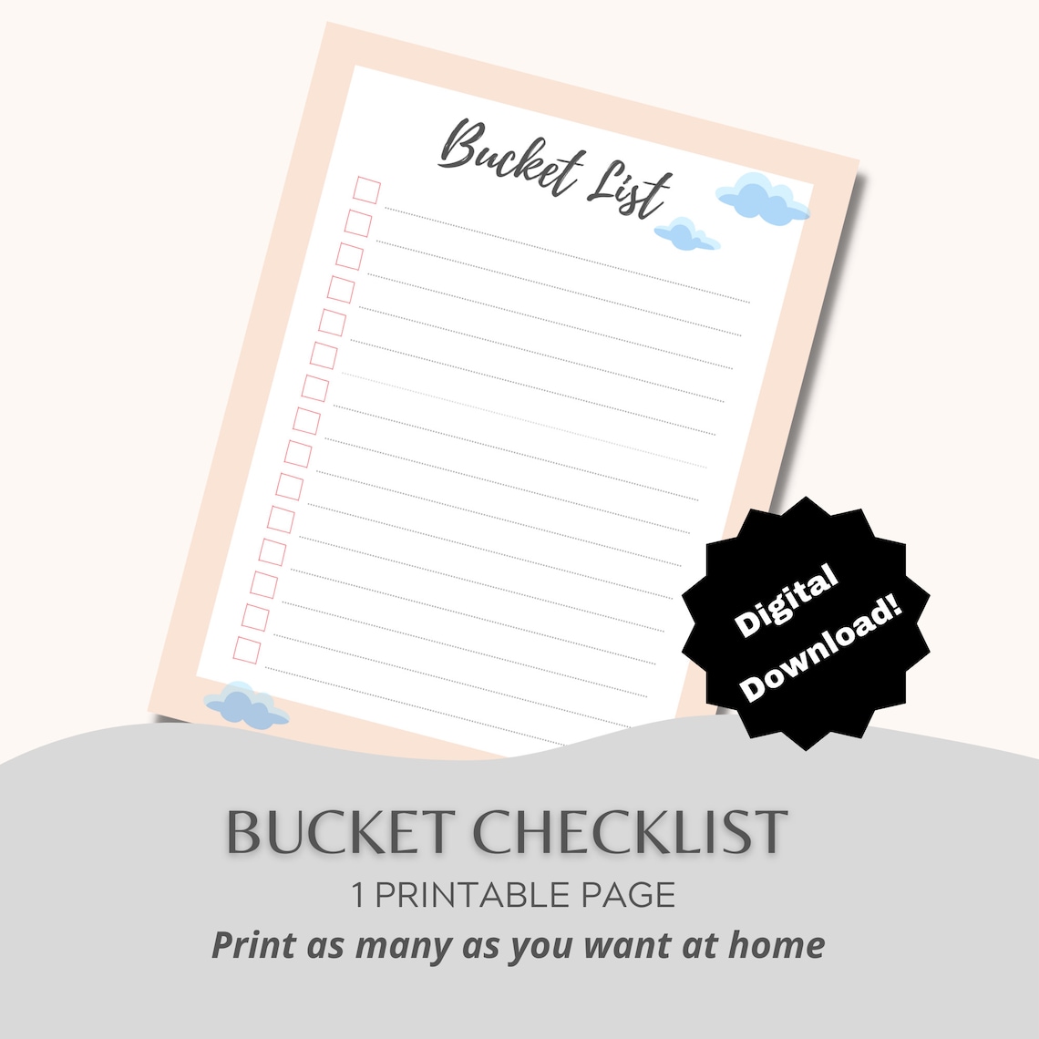 Bucket List, Printable Bucket List, Digital Planner Checklist - Etsy