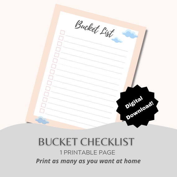 Bucket List Printable Bucket List Digital Planner Checklist - Etsy