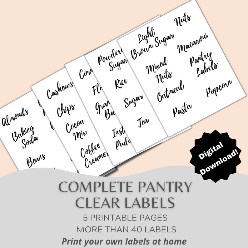 Complete Pantry Clear Labels, Printable Pantry Labels, Digital Pantry ...