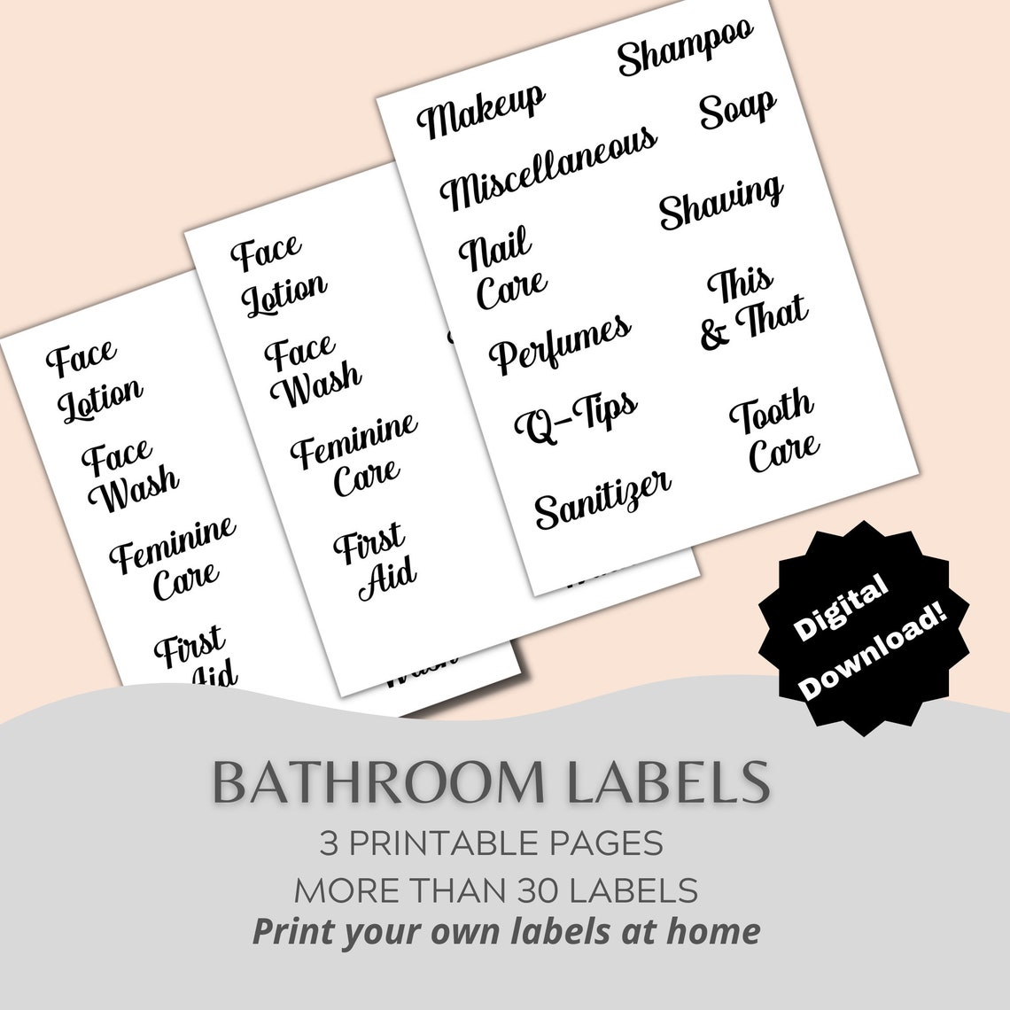 Bathroom Organization Printable Labels, Printable Labels for Home ...