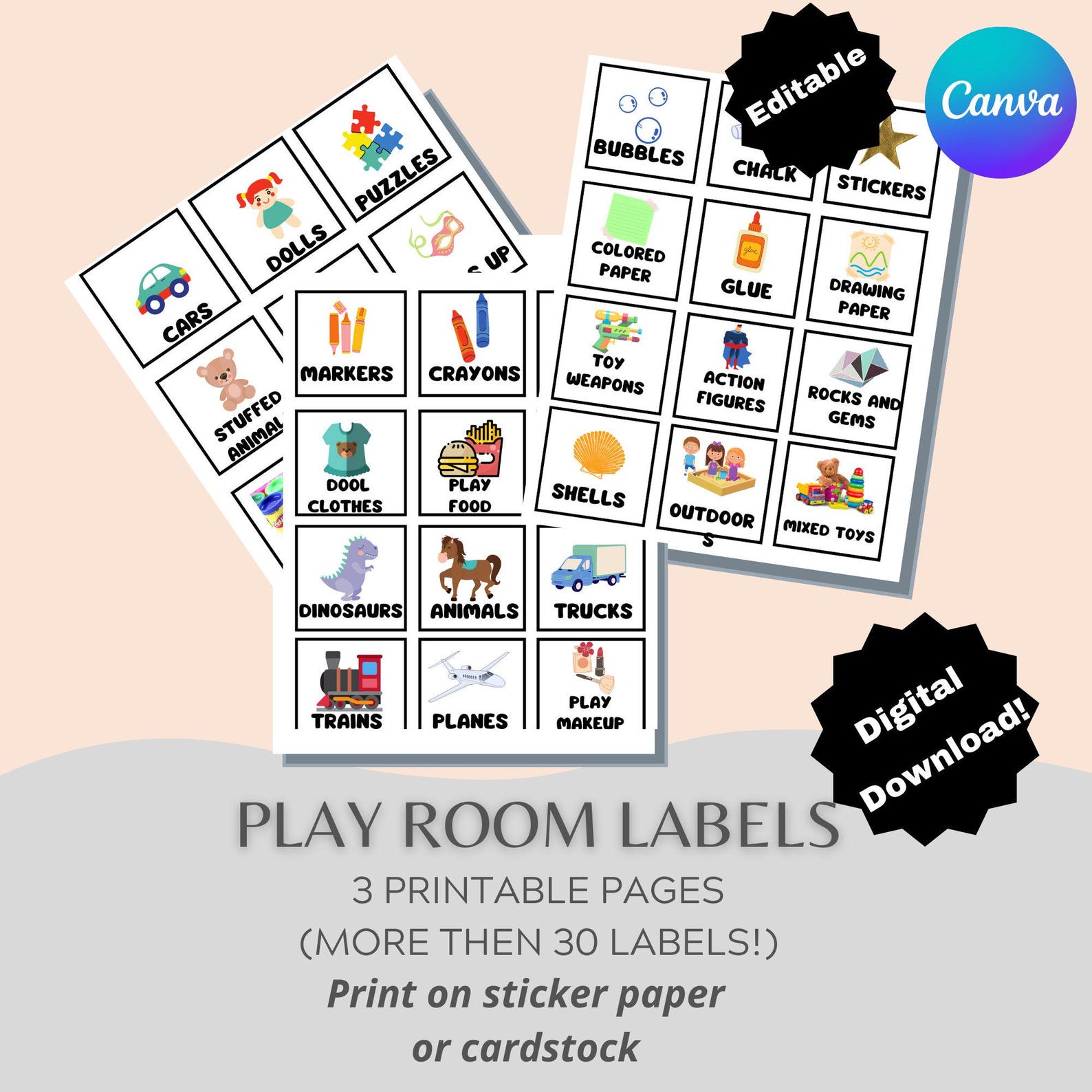 Home Organizing Printable Labels Bundle, Digital Printable Labels for ...