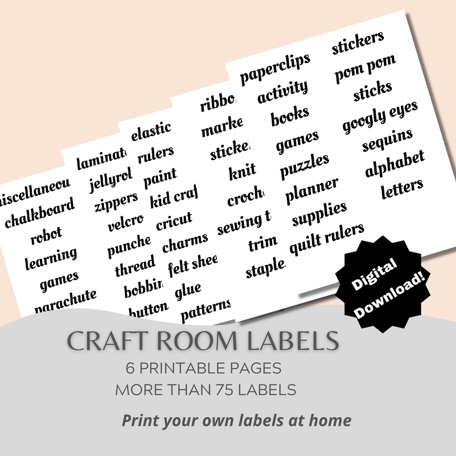 Craft Room Storage Organization Printable Labels, Printable Labels for ...