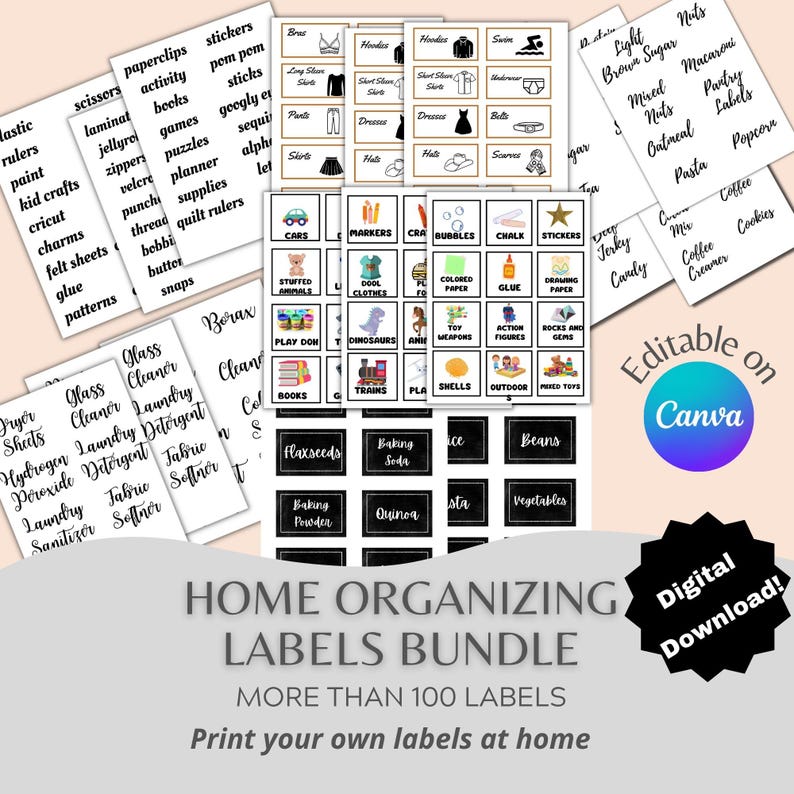 Home Organizing Printable Labels Bundle, Digital Printable Labels for ...
