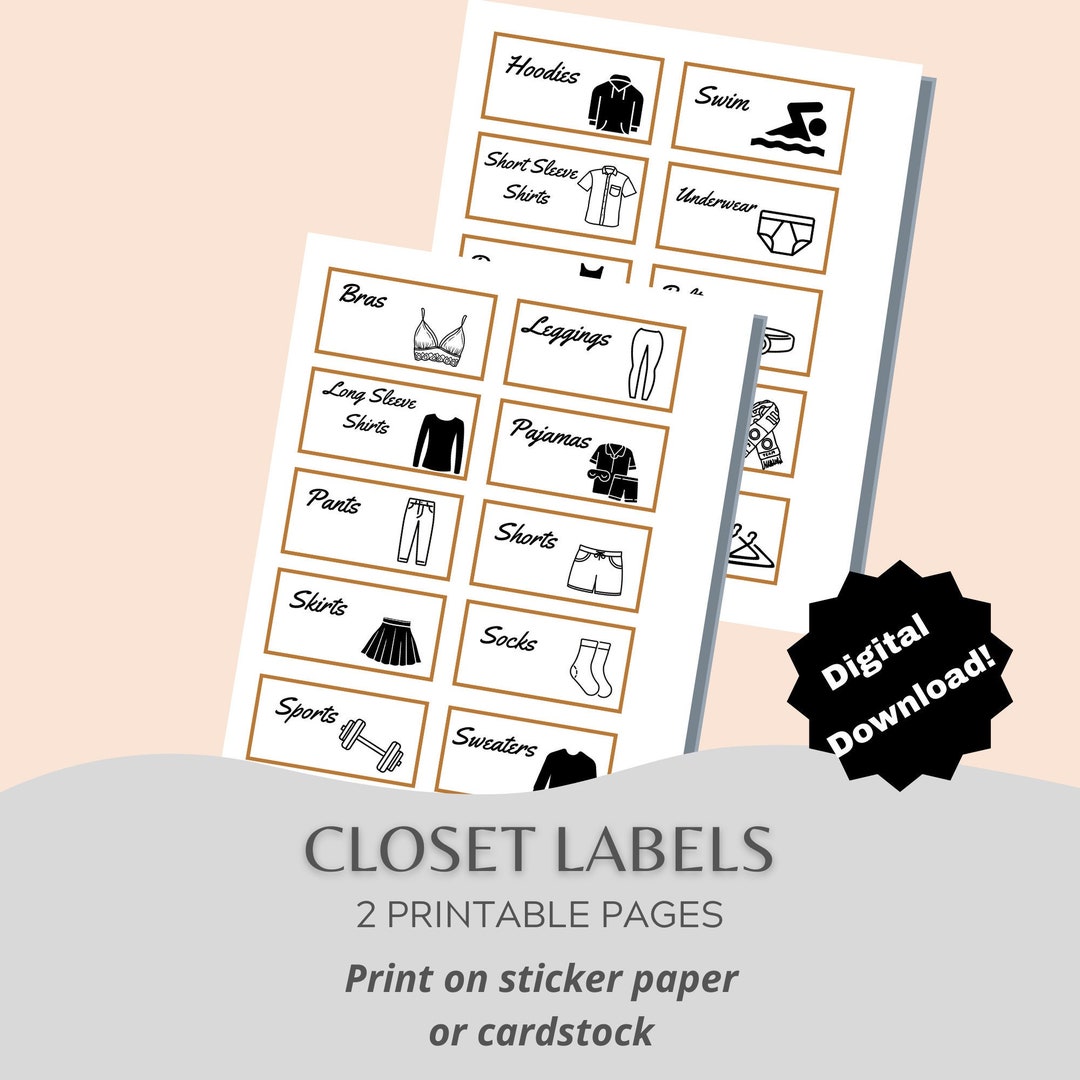 Closet Organization Printable Labels, Digital Printable Labels for Home ...