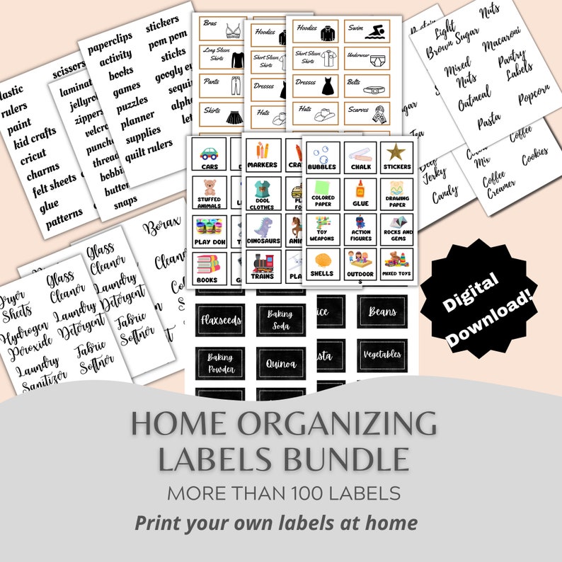 Home Organizing Printable Labels Bundle, Digital Printable Labels for ...
