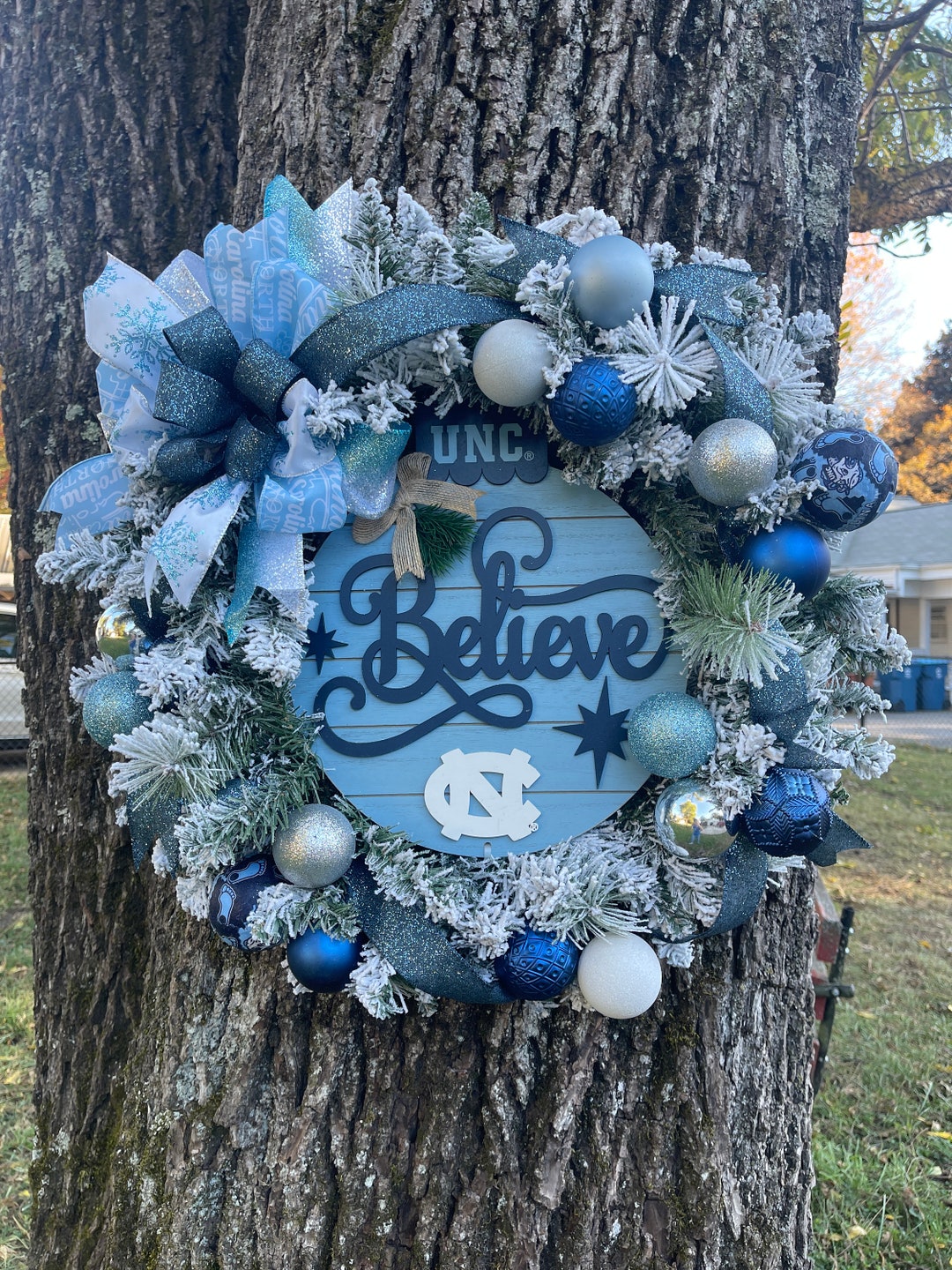 Carolina Tar Heels Christmas Wreath Carolina Blue UNC - Etsy