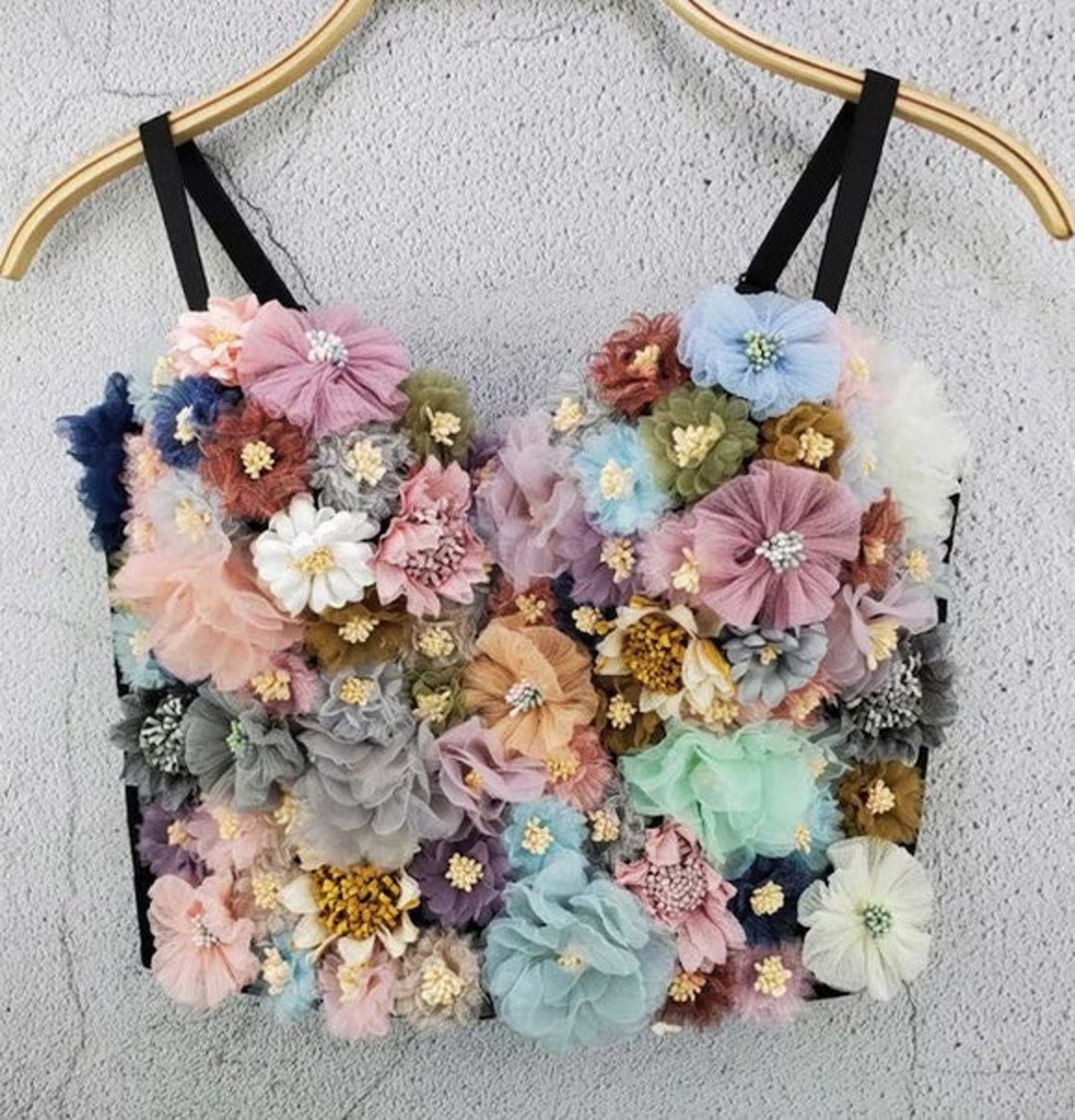 Charming Floral Corset Top3d Flower Bustier Bra Cropped - Etsy