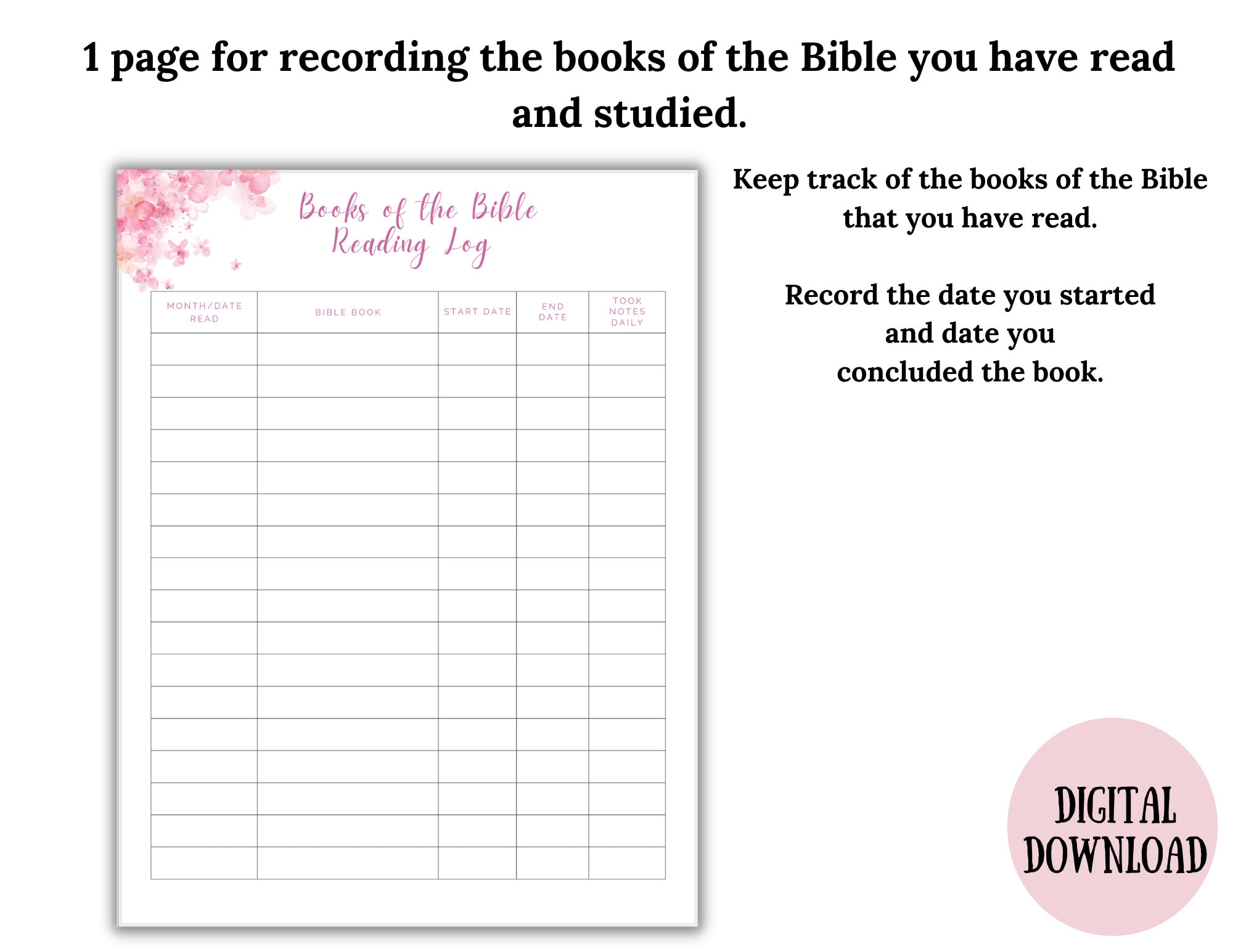 Bible Reading Log L Bible Journaling Printable L Girl Bible Study Notes ...