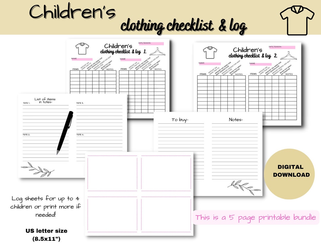Children's Clothing Log Sheet: Organizing System Printable (digital ...